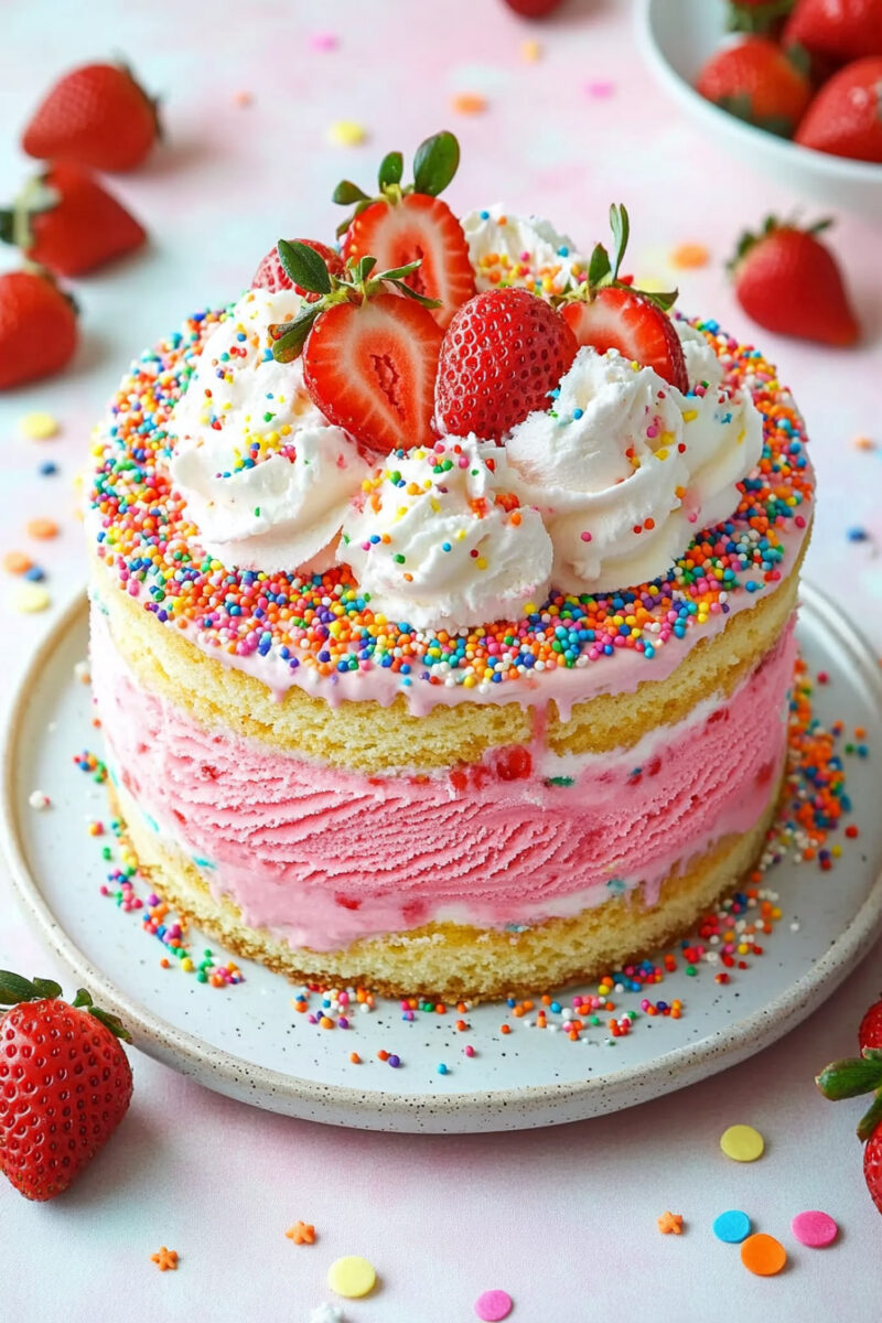 Homemade Strawberry Funfetti Ice Cream Cake
