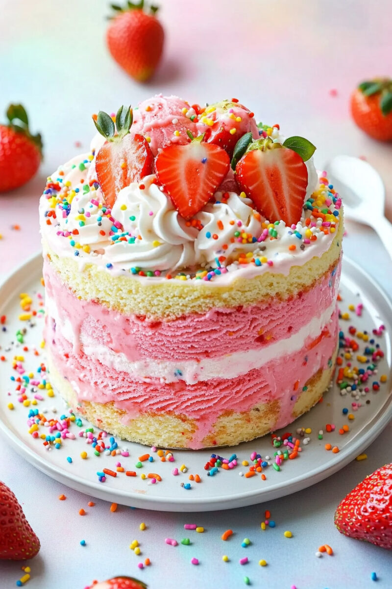 Homemade Strawberry Funfetti Ice Cream Cake